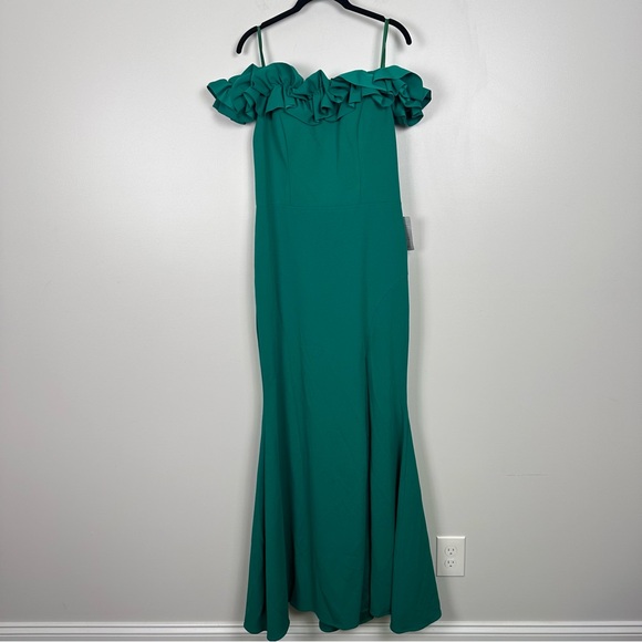 Xscape | Dresses | Xscape Womens Ruffled Offtheshoulder Gown Green ...